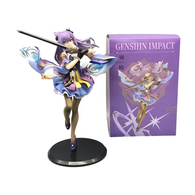 24cm Genshin Impact Anime Figures Keqing Kawaii Standing Action Figure ...