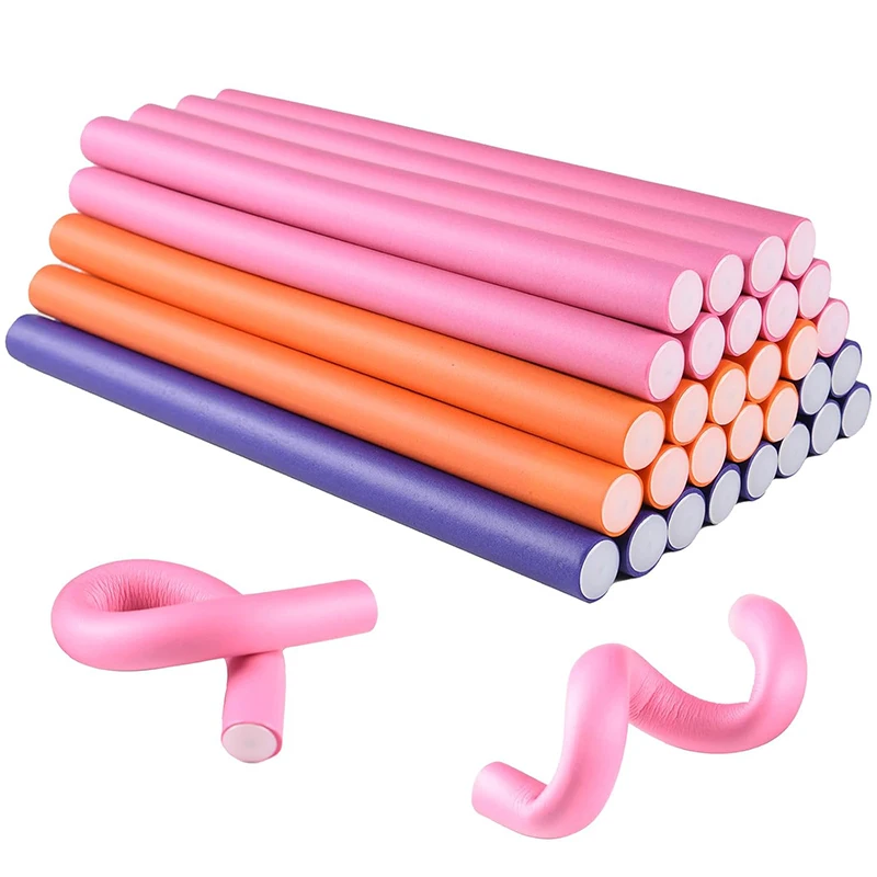 30Pcs/Bag Flexible Foam Curling Rods Twist Heatless Hair Rollers Soft ...