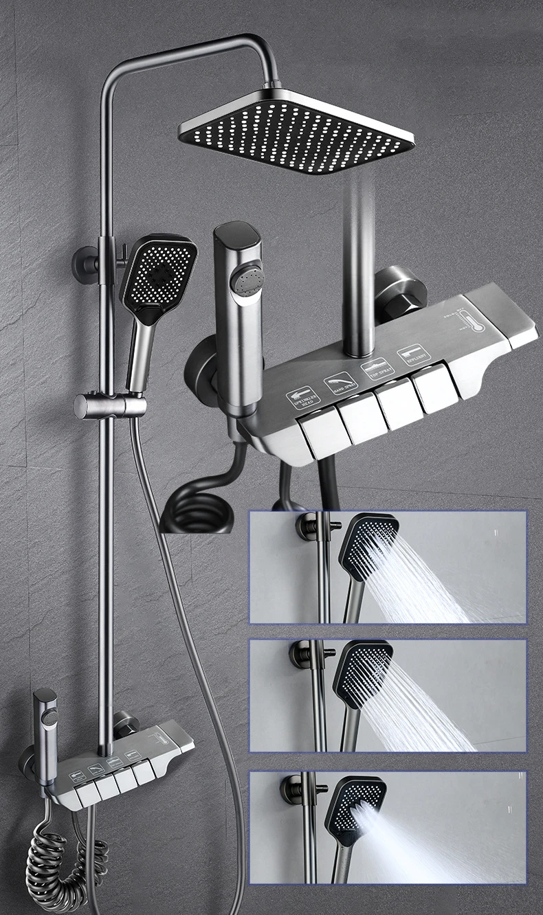 Luxury Piano Key Rainfall Shower Head with Handheld Spray, Adjustable ...