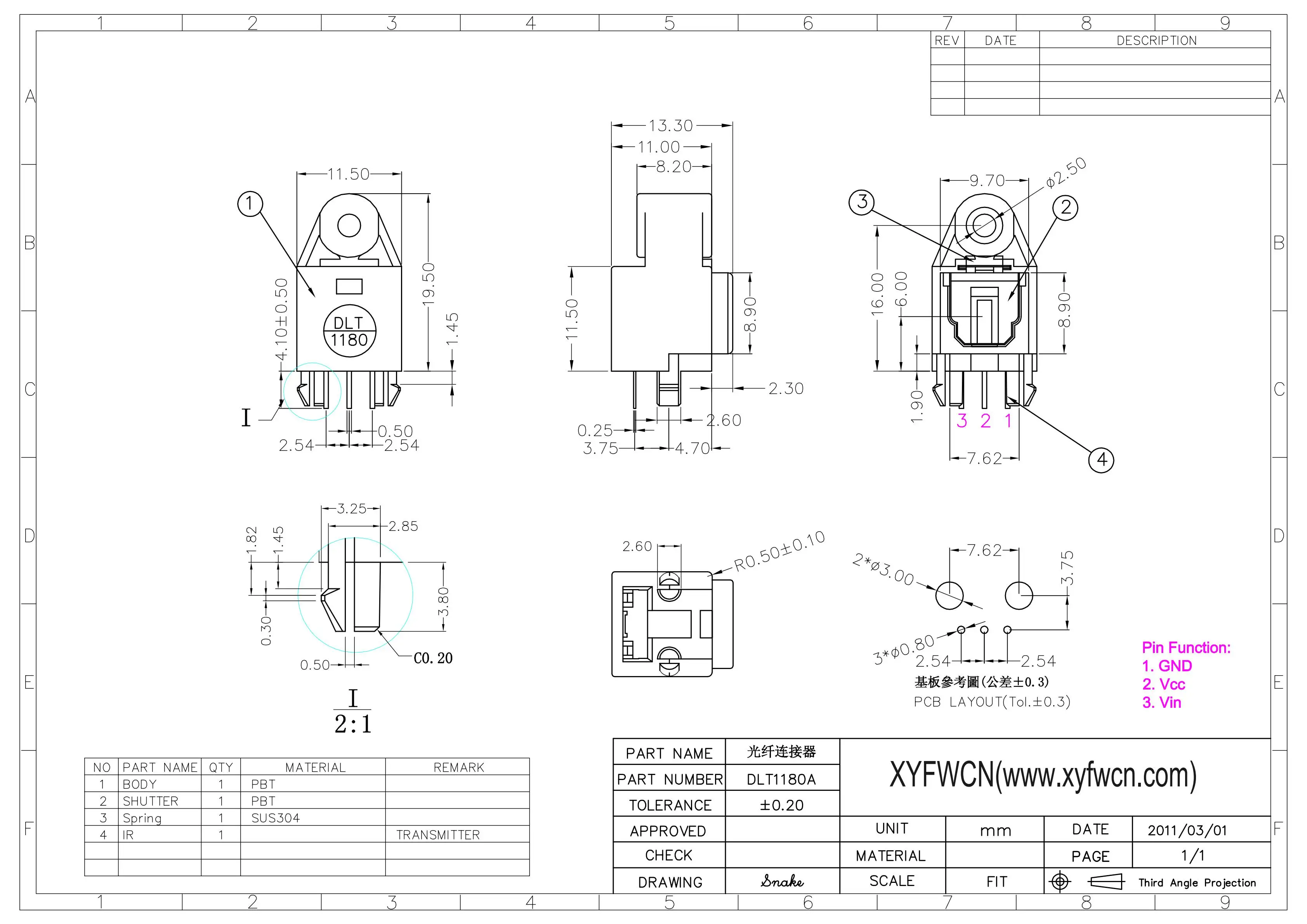 Xyfw Toslink Optic Pcb Connector Jack 90 Degree Shenzhen Dlt 1180 2180 ...