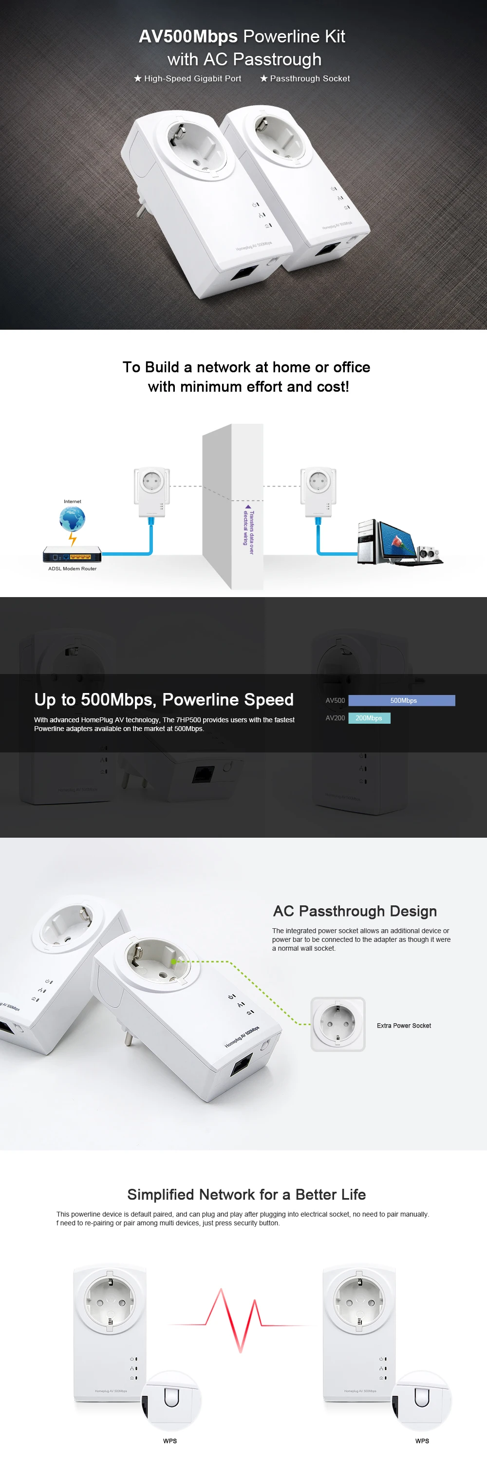 7inova AV500 Powerline Ethernet Adapter - Efficient Networking
