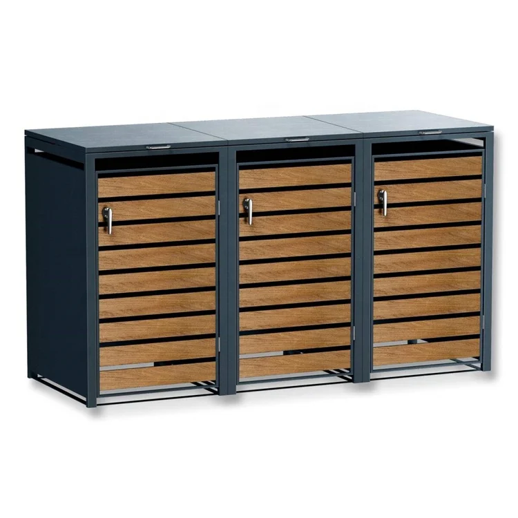 Outdoor Metal Triple Wheelie Bin Cover Galvanized Steel Garbage Bin ...