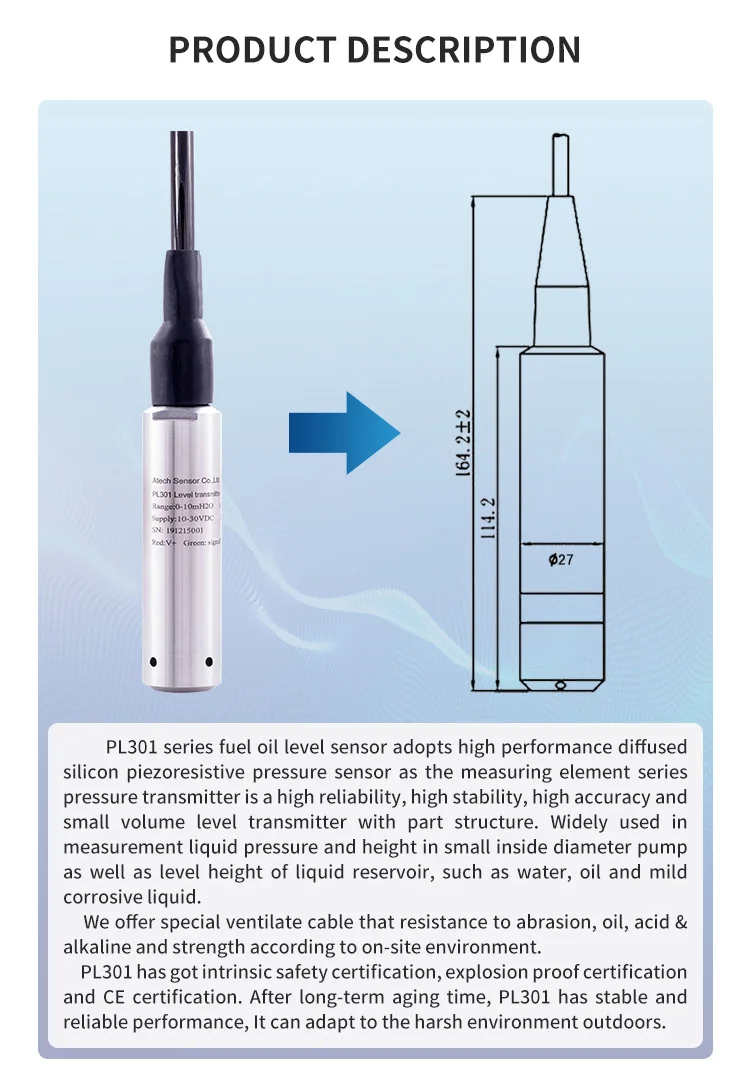 Submersible Water Level Sensor 304 Stainless Steel Probe Fluid Liquid ...