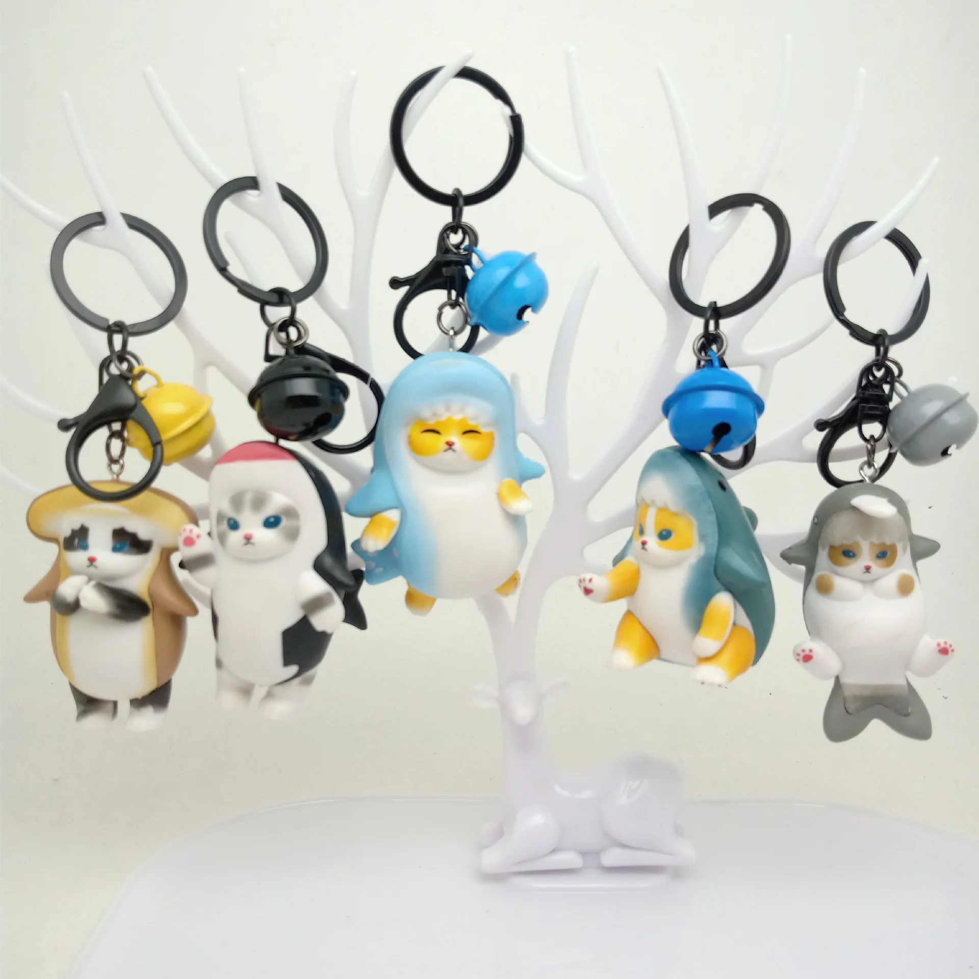 5PCS/SET Animated Mofusand Animal Cat Keychain Cartoon PVC Cat Dangle ...