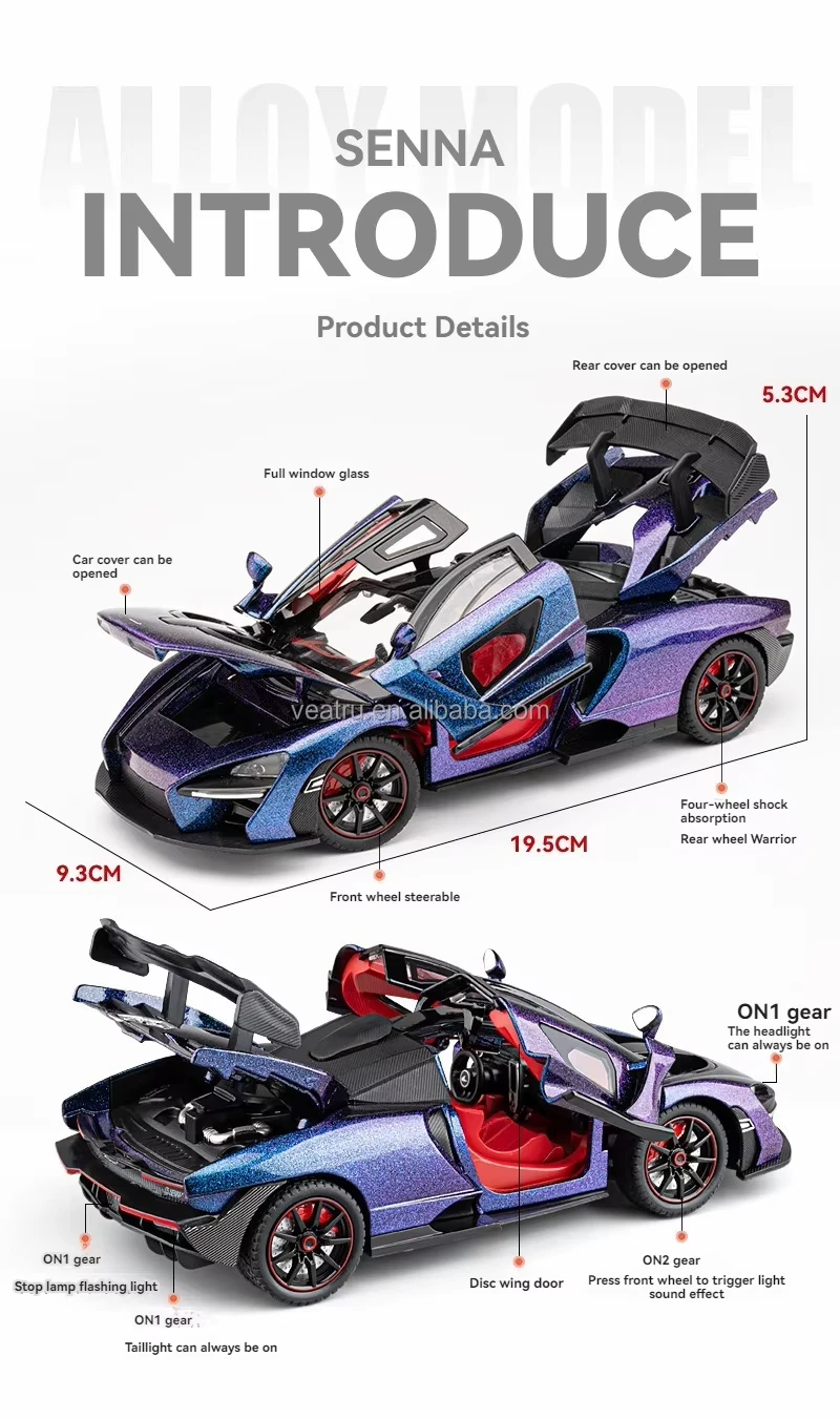 1:24 Scale McLaren Senna Diecast Model Car Metal Pullback Superhero Car ...