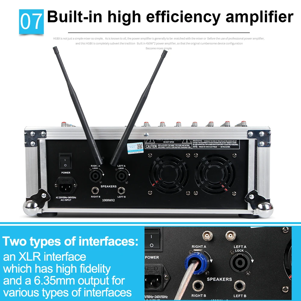 Biner GT8M Professional Audio Mixer - 8 Channels & Built-in Amplifier