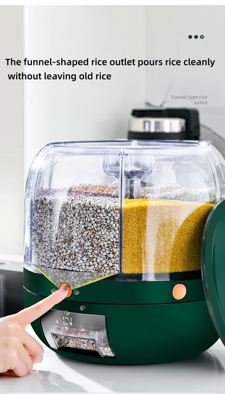 Round Dry Food Dispenser 360 6-in-1 Rotating Plastic Grain Storage ...