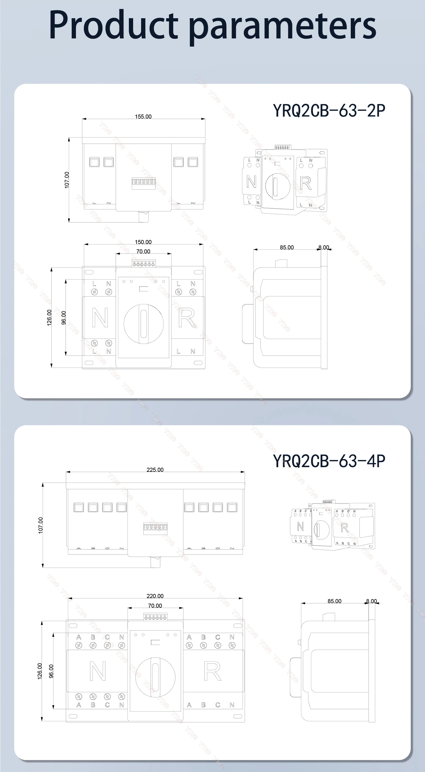 YRO Dual Power ATS - Reliable 2P 63A 220V Transfer Switch