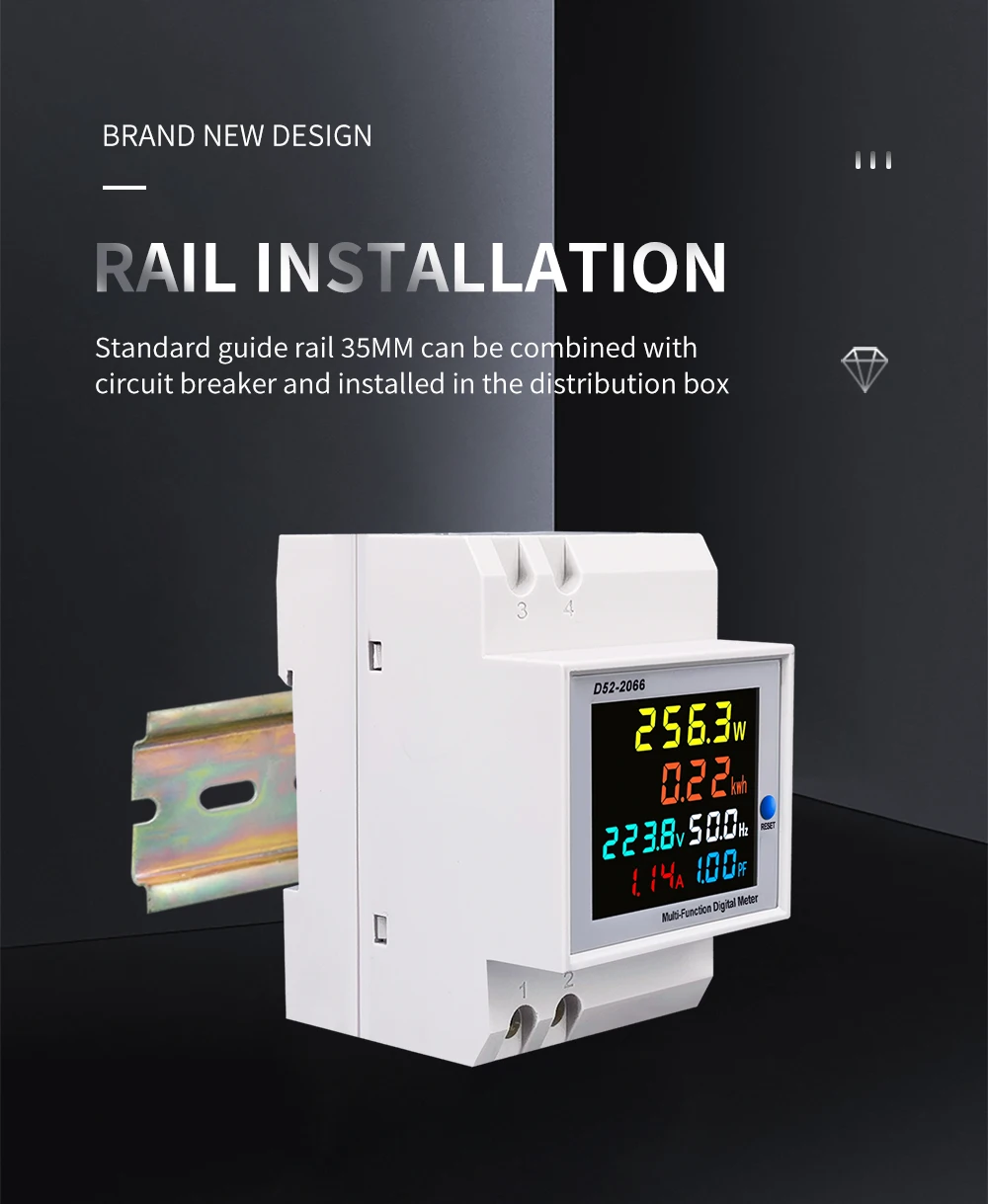 Din Rail AC Monitor 6IN1 110V 220V 380V 100A Voltage Current Power ...