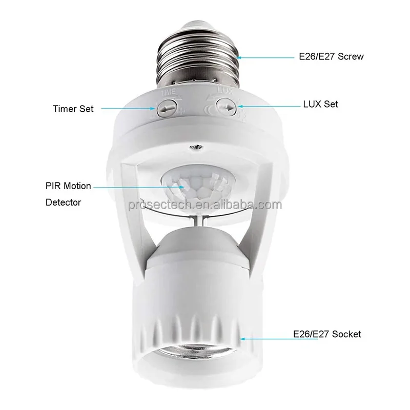 Motion Sensor Light Socket, Smart E27 PIR Motion Sensor Light Switch E26 Screw Bulb Lamp Holder ...