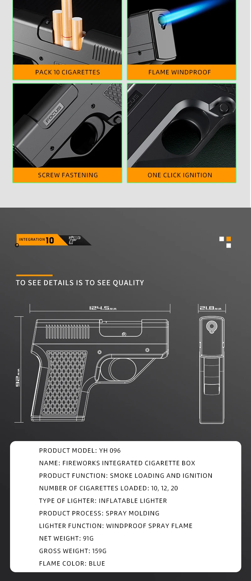 Yh096 Creative Clip Cigarette Box Jet Flame Inflatable Lighter Plastic Multifunctional Windproof ...
