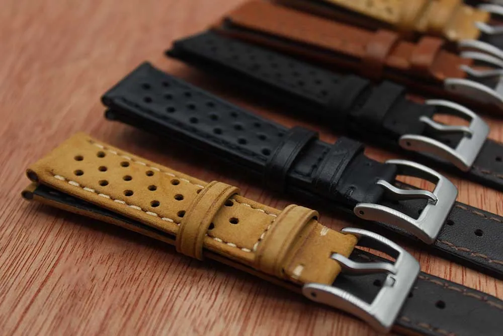 Rally Racing Genuine Leather Watch Strap Oil Brown Waxed Porous 18mm ...