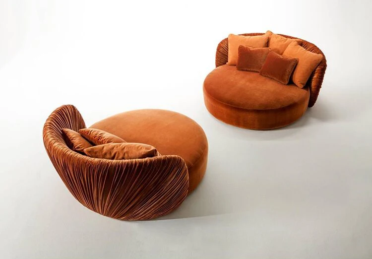 Luxury Round Single Sofa Chair Velvet Leather Accent Chair for Hotel ...