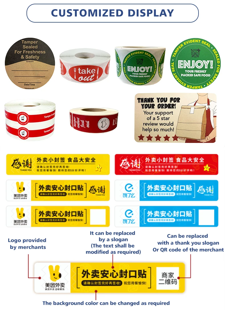 Take Away Food Delivery Tamper Evident Sealed for Packing Label Self ...