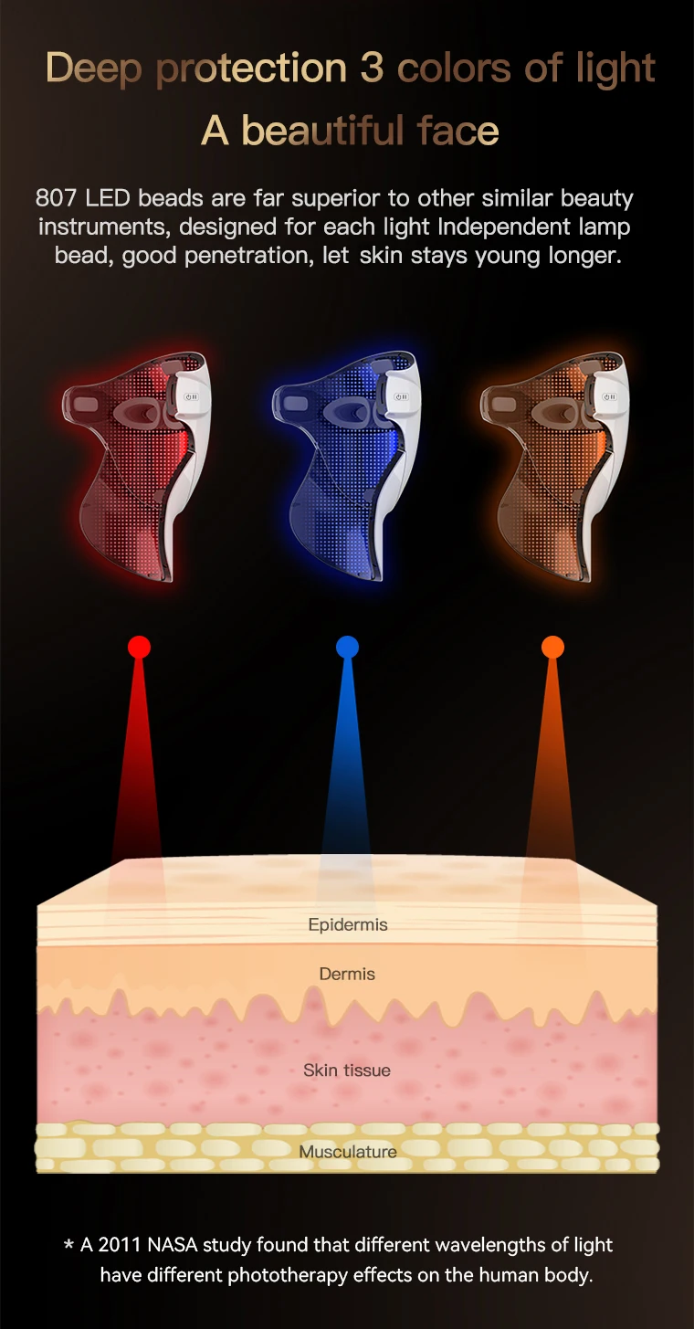 PDT 3 Colors Photon LED Light Therapy Face Skin LED Mask