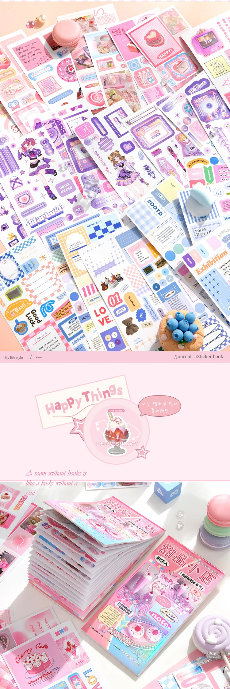 Simno 30 Sheets Girls Cute Cartoon Decorative Washi Stickers And Papers ...