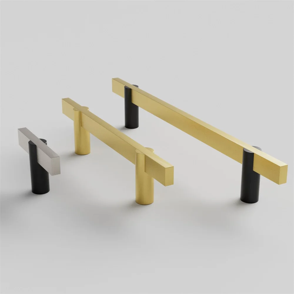 Maxery Modern Luxury Rectangle Brass Cabinet Handles Satin Brass Black ...