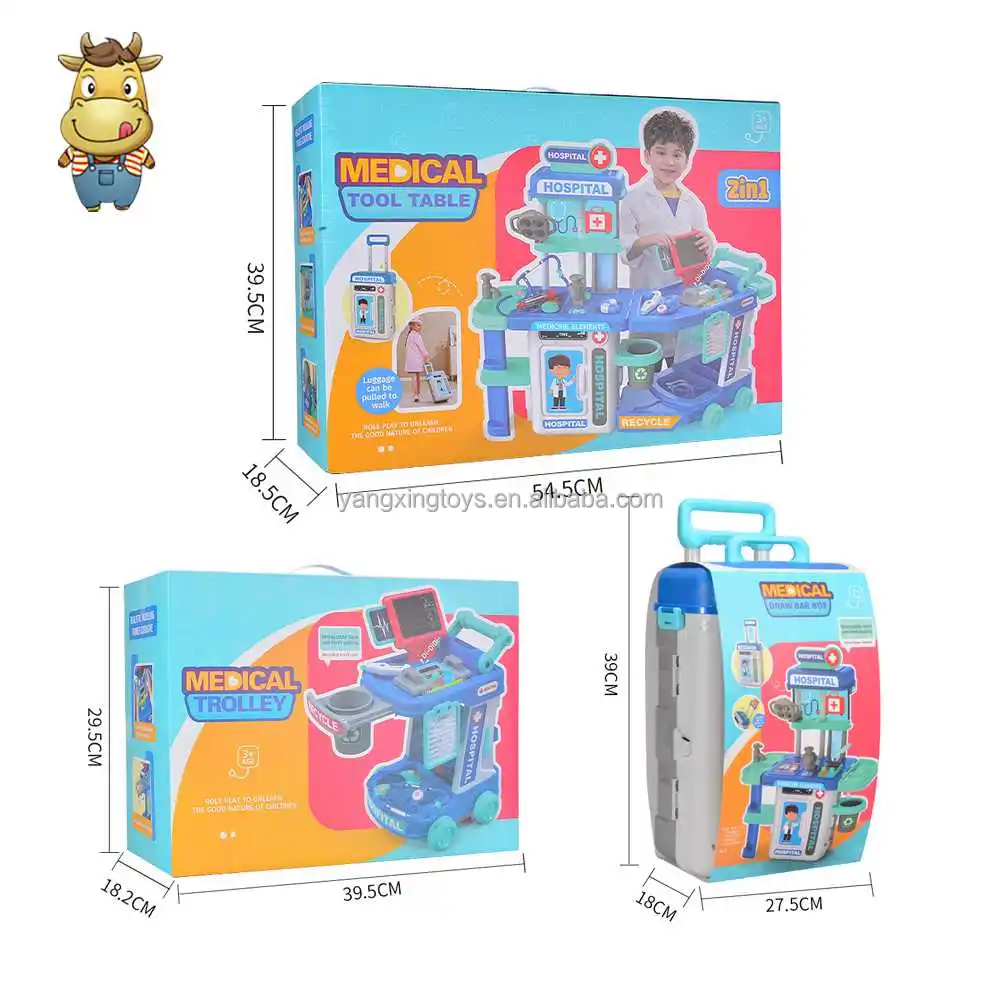 Kids Doctor Toy Set With Trolley Operating Table Pulley Storage Luggage ...