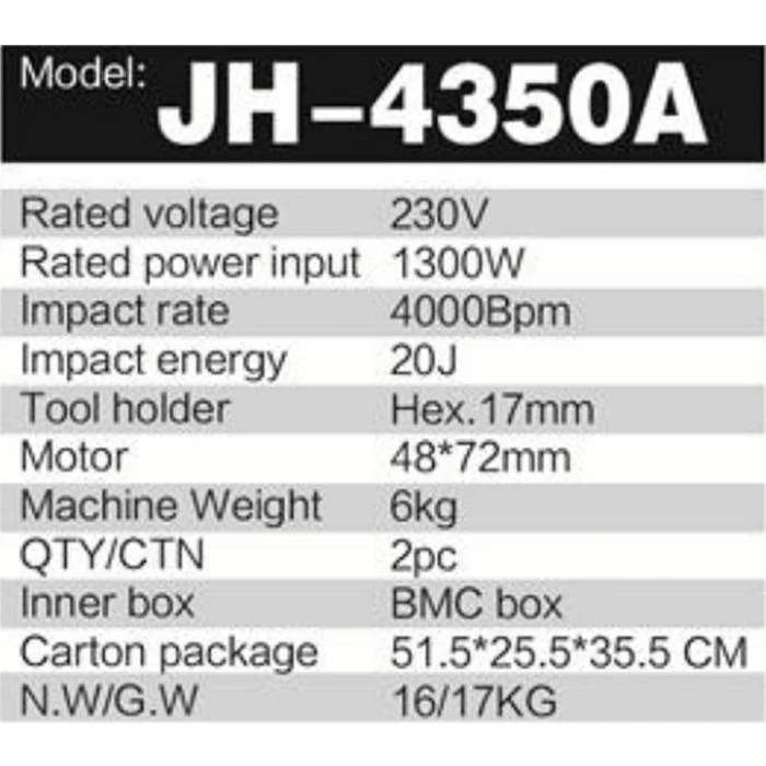 New Jh-4350a Industrial Machinery Demolition Hammer 1300w 230v Impact ...