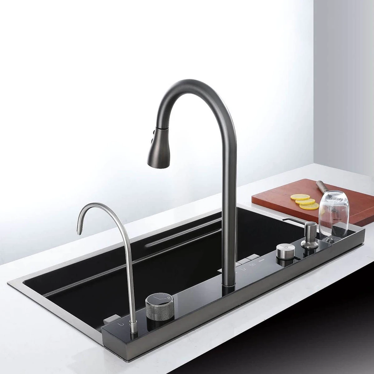 Bonke Pull-Out Faucet Smart Kitchen Sink - Glass Washer