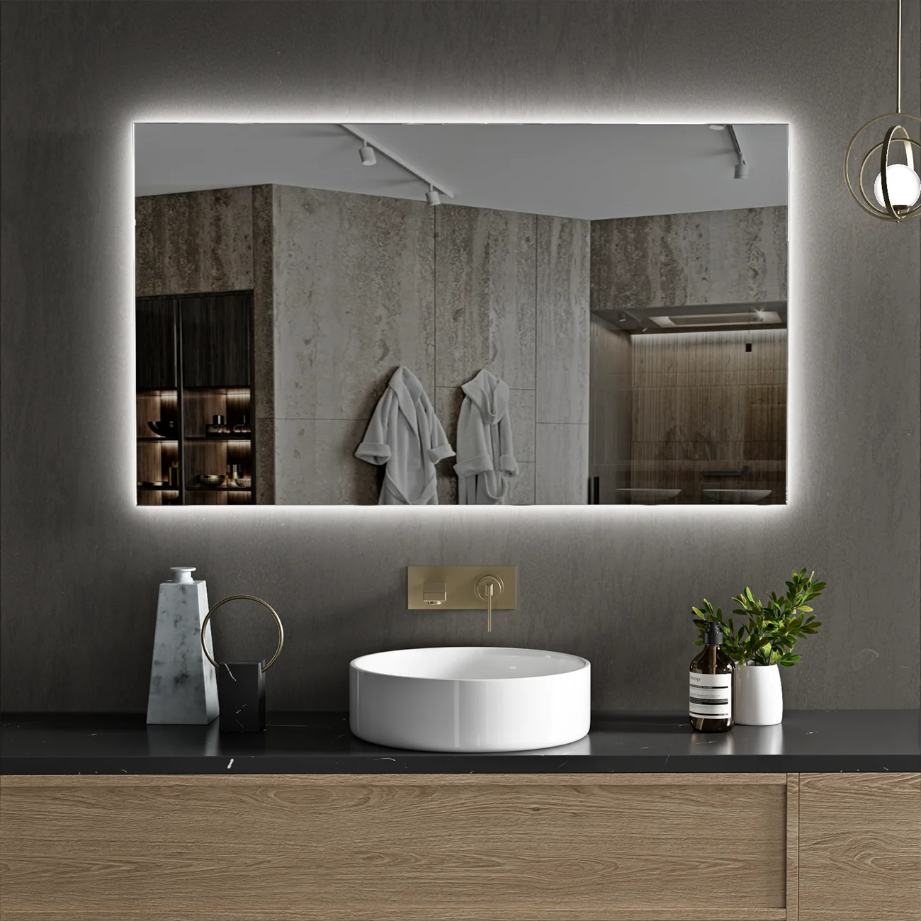 Bathroom Accessories Luxury Set Rectangle Smart Led Mirror Anti-Fog ...