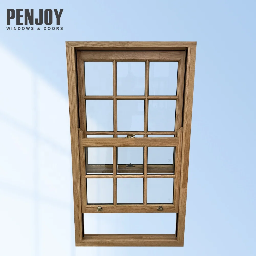 Solid wood double hung window classical style wooden windows with lowe ...
