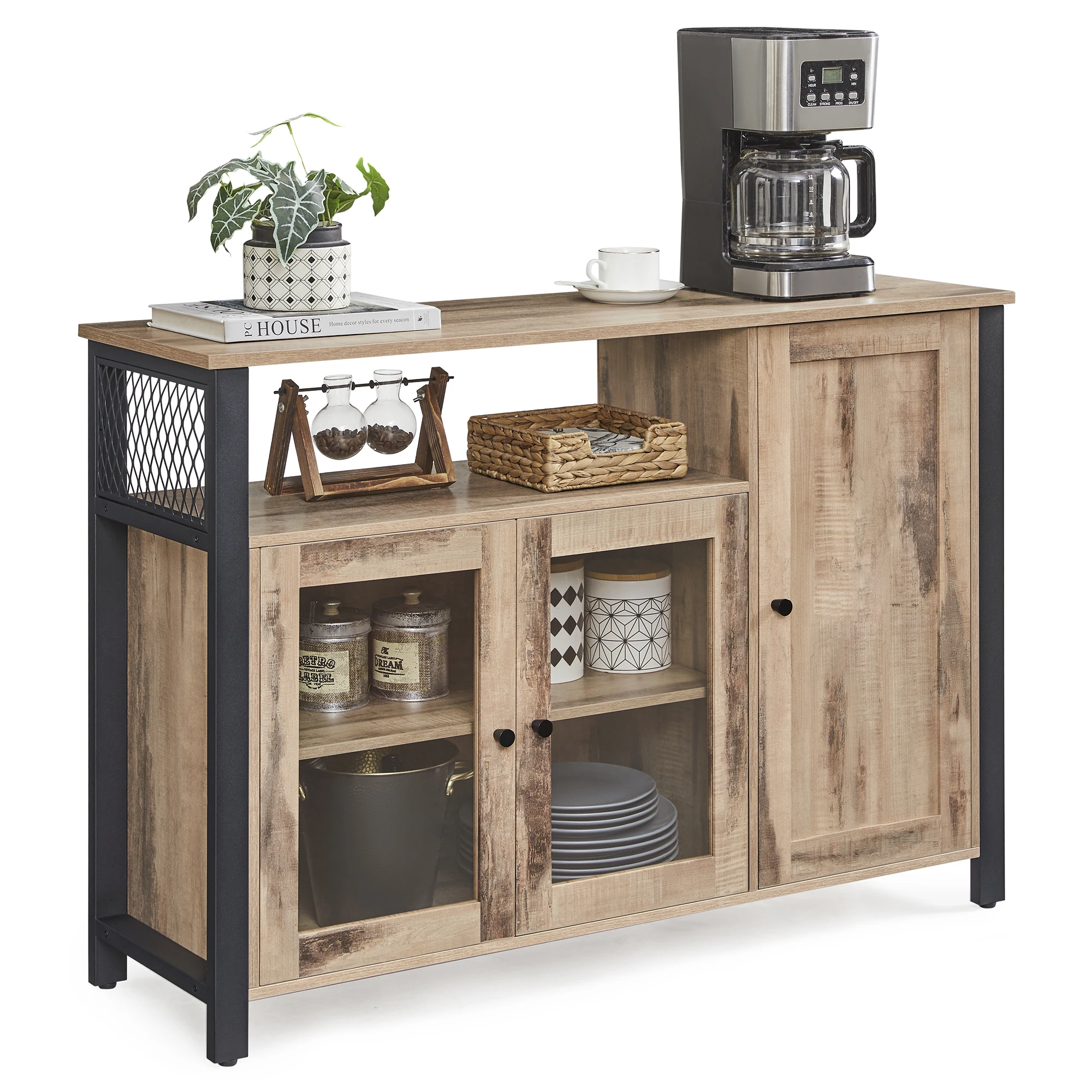 VASAGLE Storage Cabinet Buffet Table with 3 Doors for Dining Room ...