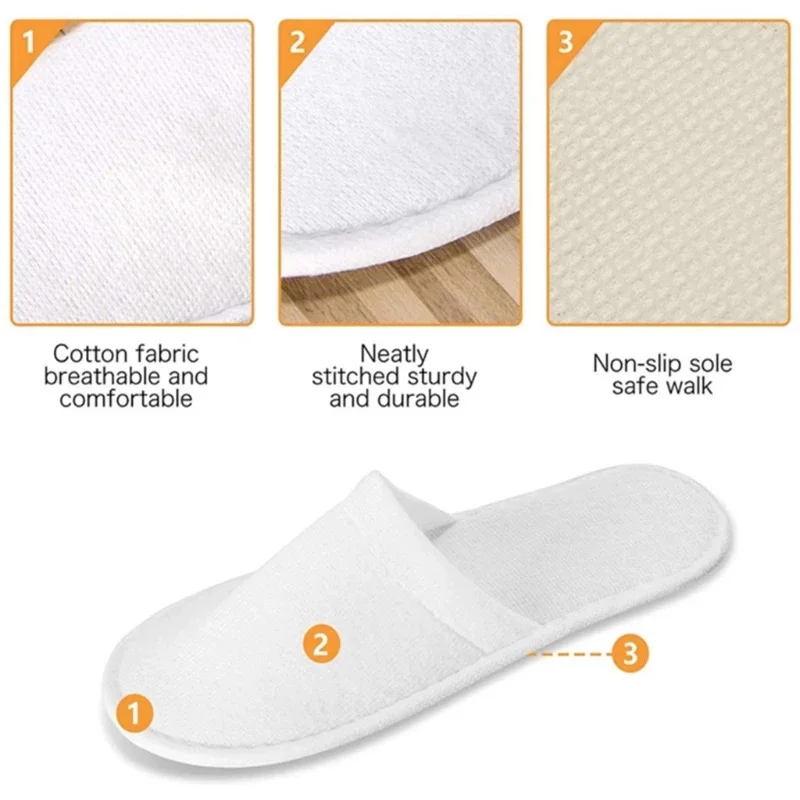 Washable Disposable Factory Made Customized Fabric White Hotel Slippers ...