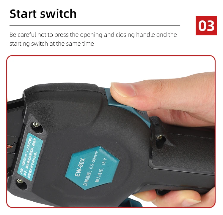 EW-50X Cordless Electric Crimp Tool for Wire Terminals - 16kN Pressure ...