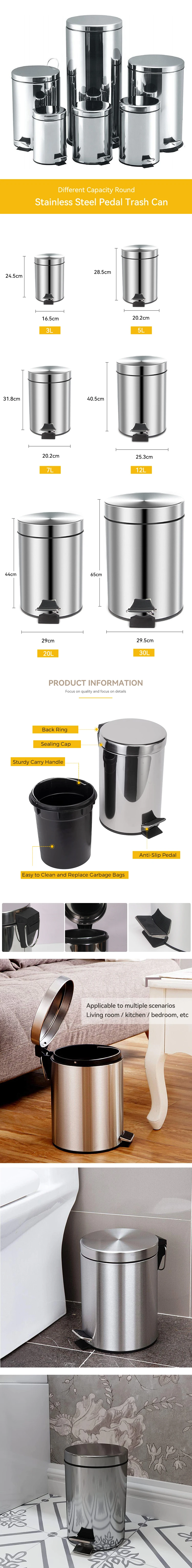 3L/5L/12L/20L/30L Garbage Bin Plastic Liners Stainless Steel Spiral ...