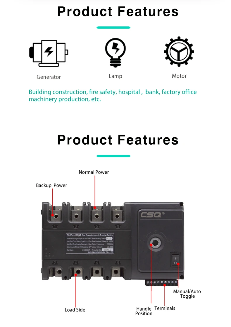 Csq 500a Ats Switch Automatic Transfer 4 Polos 630a 400 Amp Power ...