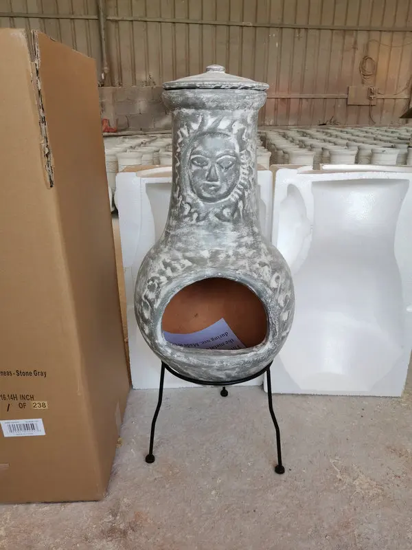 Outdoor Terracotta Clay Chiminea Handmade Garden Clay Chimenea With Sun ...