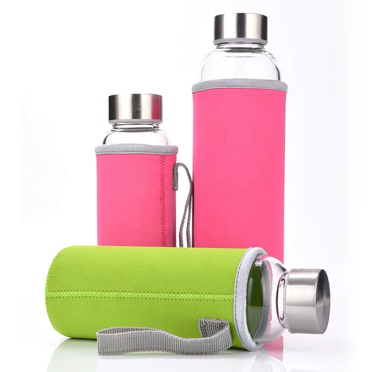 18oz Glass Water Storage Bottles With Sleeves And Stainless Steel Caps ...