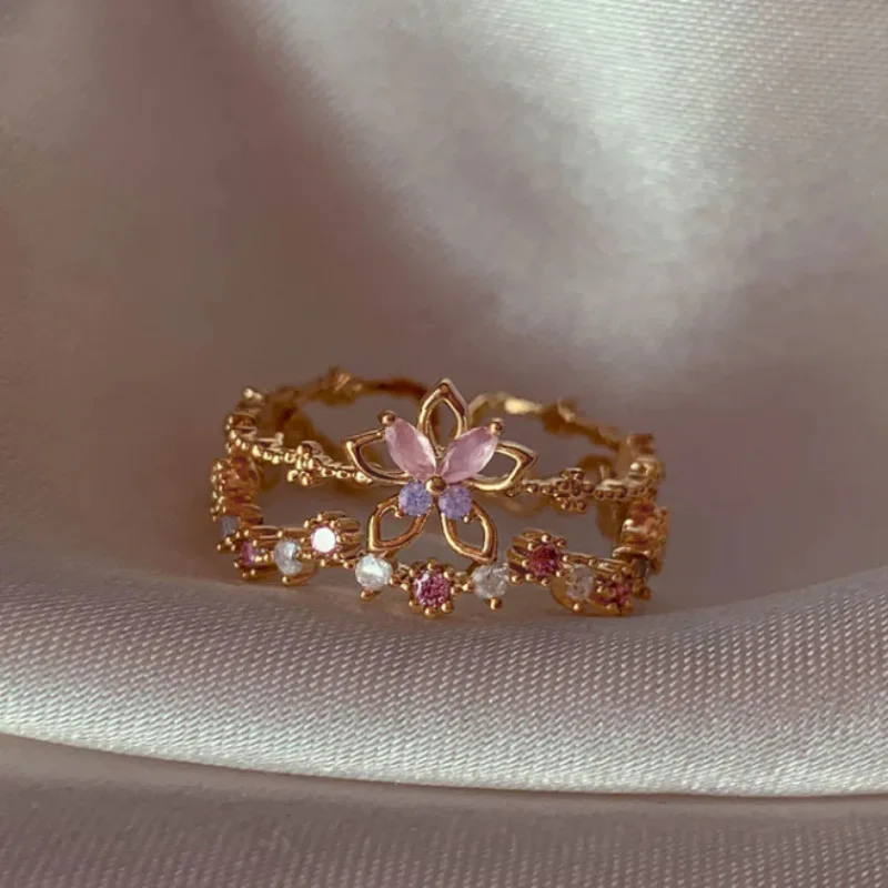 Fashion Sakura Flower Engagement Ring for Women, Exquisite Shiny ...