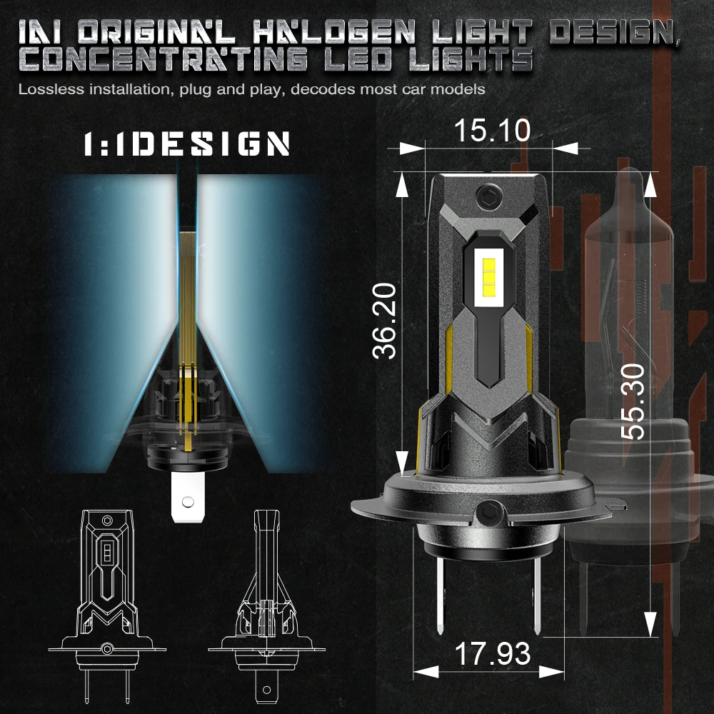 50W 5000LM 6000K T7 LED Headlights - Bright, Efficient, and Reliable