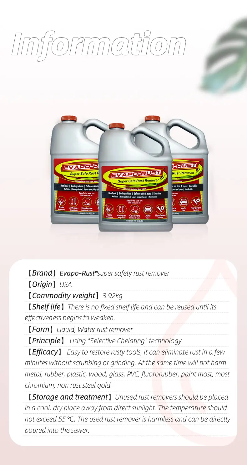Metal Corrosion Cleaning Liquid Evapo-rust Rust Remover Water Soluble ...