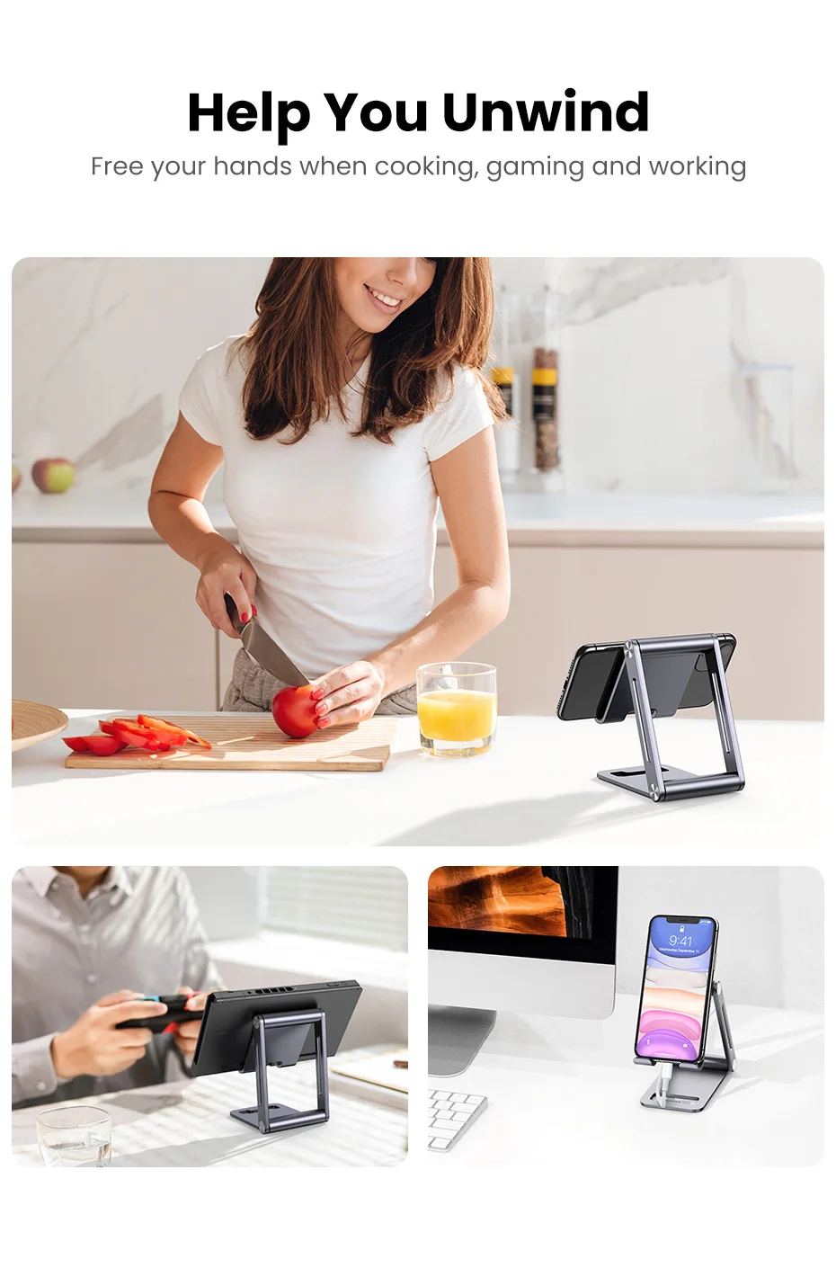 Ugreen Universal Phone Stand Aluminum Mount Dock Cell Phone Adjustable ...