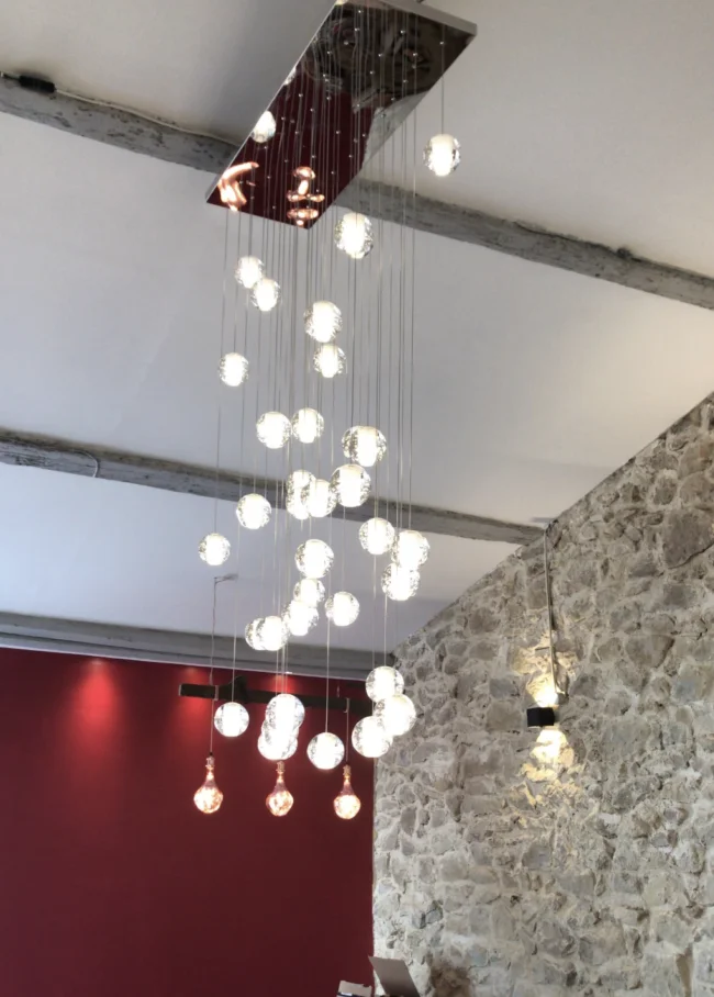 Modern Led Crystal Glass Ball Pendant Light Meteor Rain Light Stair Bar ...