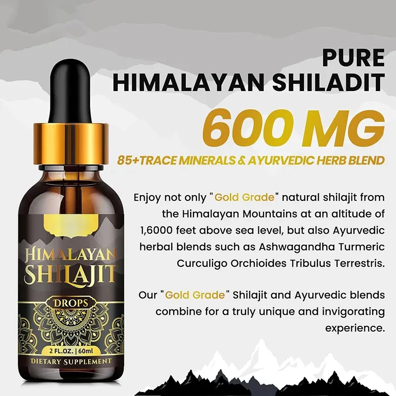 Pure Shilajit Himalayan Liquid Drops Natural Trace Minerals Fulvic Acid ...