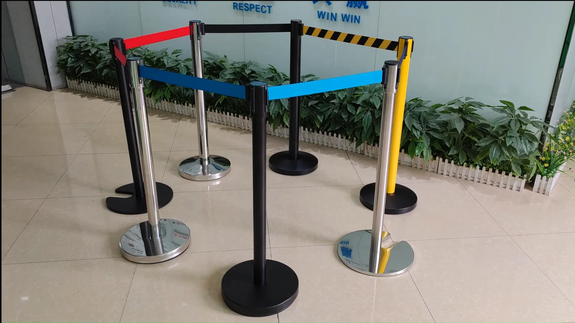 Airport Dual Black Brushed Finish Belt Crowd Control Retractable Queue ...