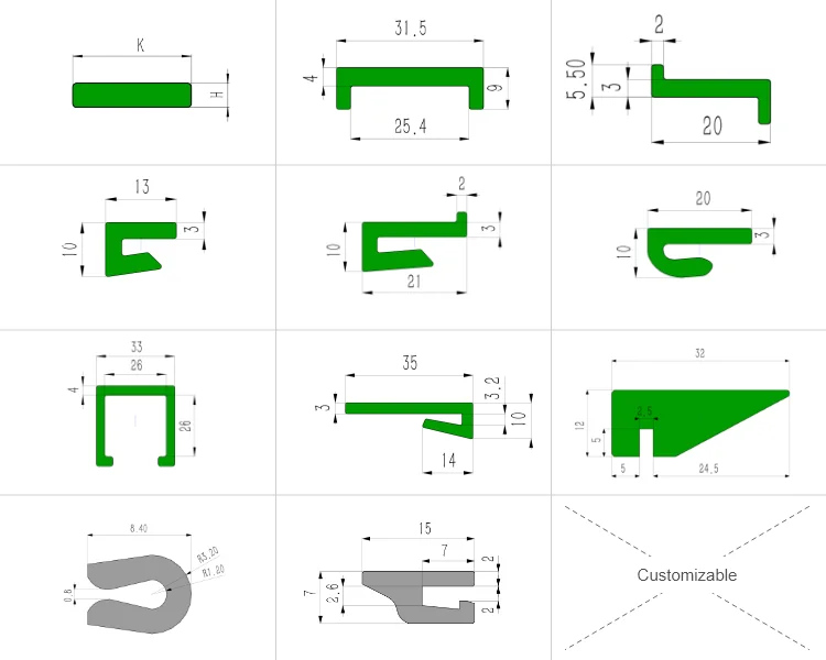 Engineering Conveyor Chain Uhmw-pe Guides Rails Green Slide Plastic ...