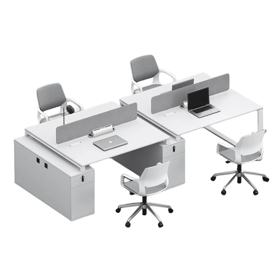 White Simple Office Computer Desk Staff Desk 6 People Four People ...