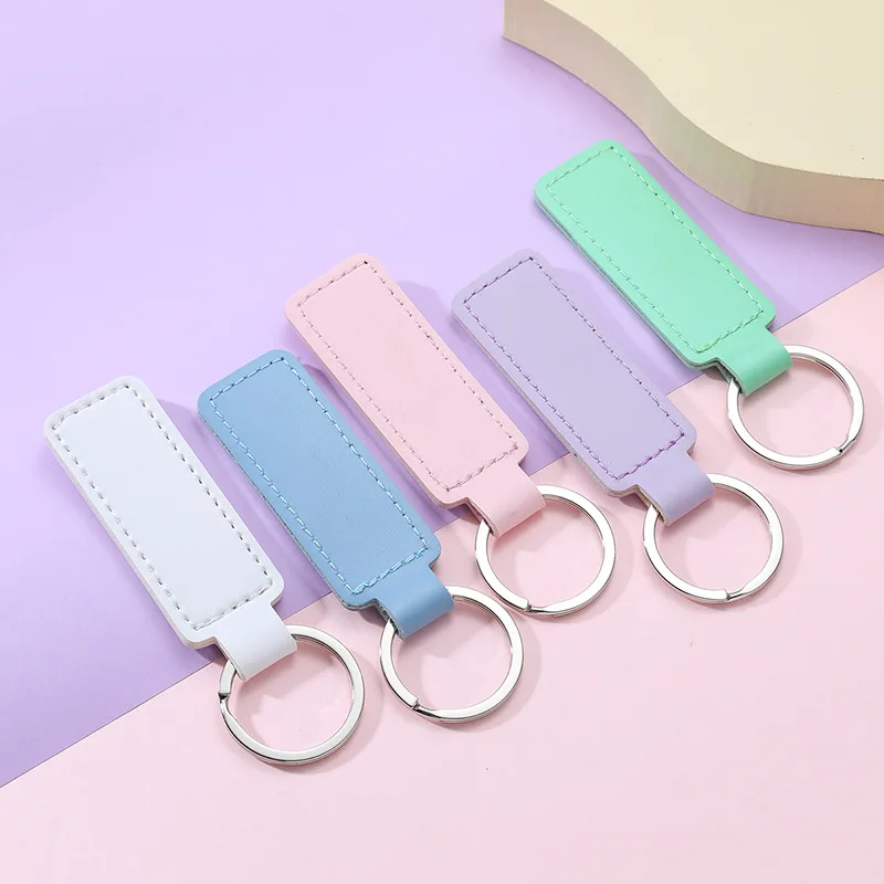 Custom Logo Rectangle Shape Pu Key Chain Strap Genuine Blank Leather ...