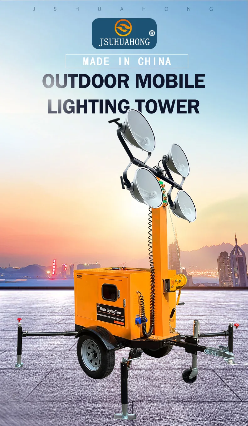 9m Diesel Engine Tower Metal Halide Lamp Practical Hand Lifting ...