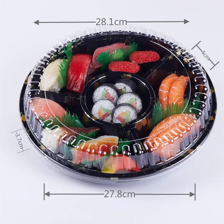 4 Compartment Disposable Plastic Round Shape Sushi Tray Sashimi Tray ...