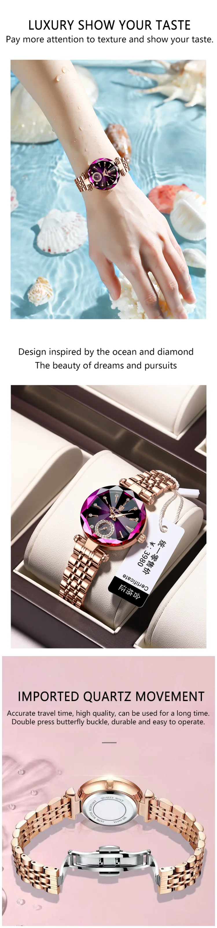 Luxury Waterproof Stainless Steel Quartz Watch for Women - POEDAGAR 719 ...