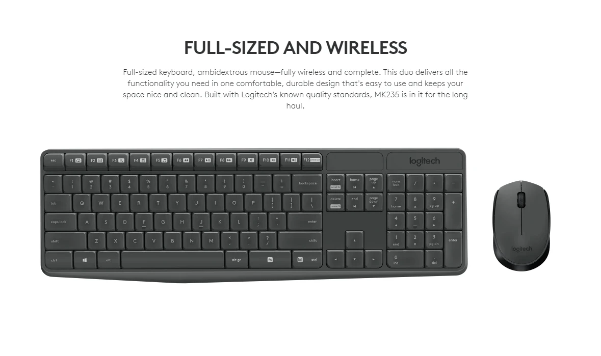 Logitech MK235 Wireless Keyboard and Mouse Combo - 1200 DPI
