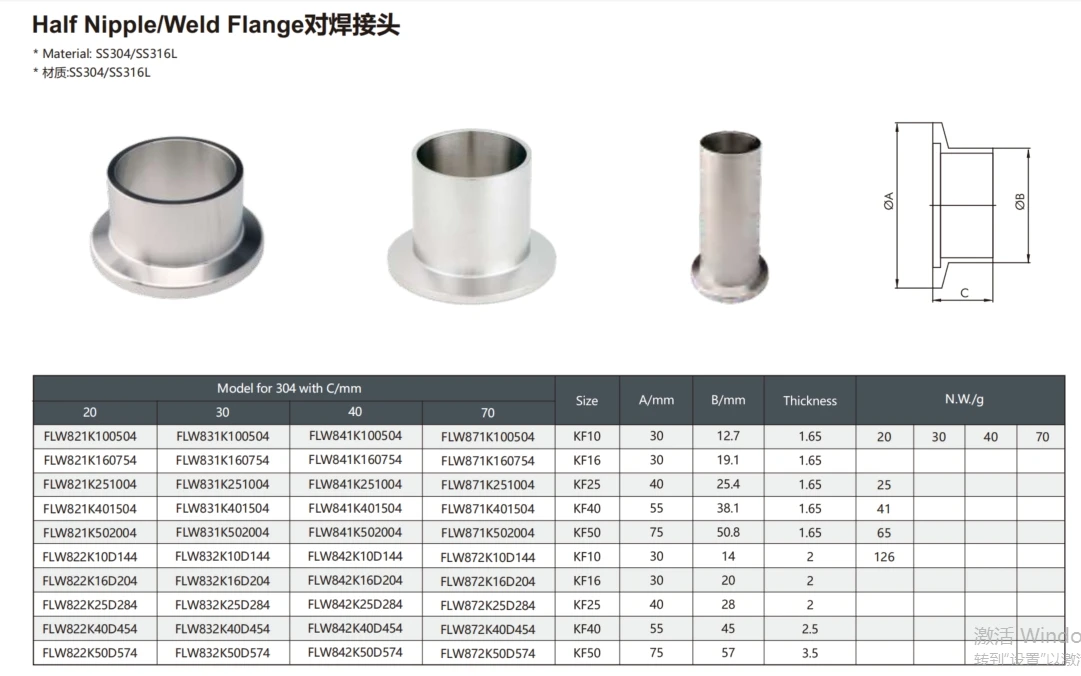 KF/NW Flange Fittings Long Short Weld Stub Flange Half Nipple for ...