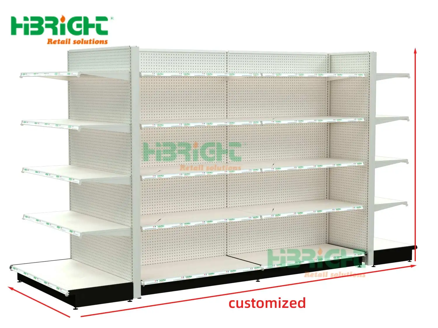 Steel Frame Wooden Back Panel Supermarket Shelf with Promotion End ...