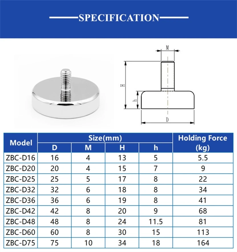 Strong Pull Force 25 Kg Pot Magnet Stainless Steel Cover Internal ...